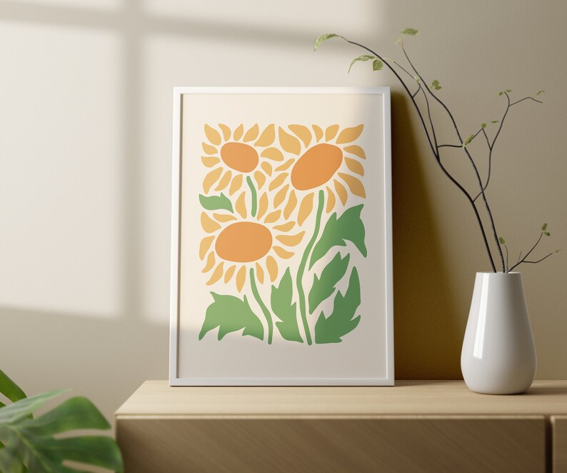 Boho Sunflower Art Printable Poster Botanical Wall Art - Etsy