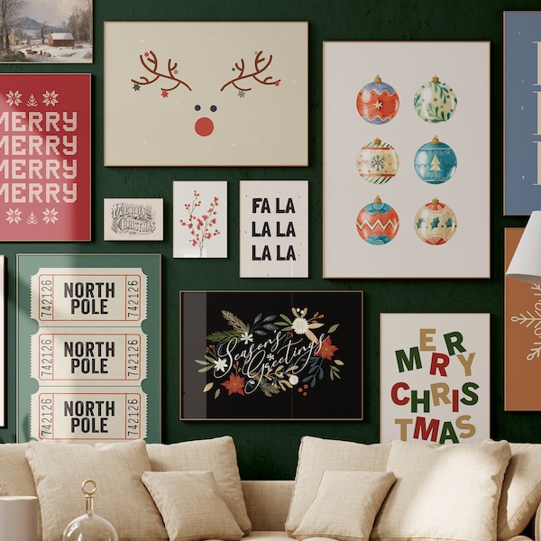 Vintage Christmas Printable Poster Collection Set of 6 Minimalist ...