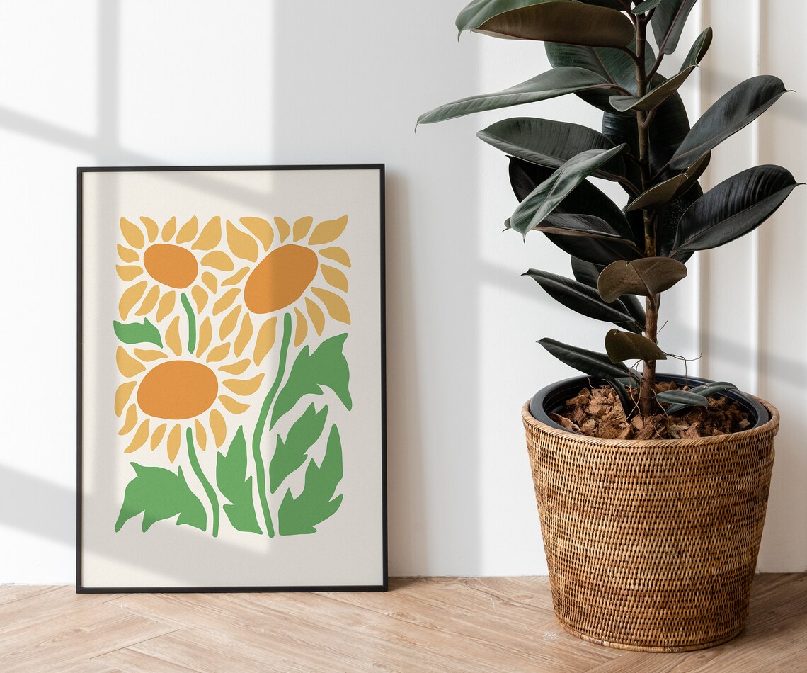 Boho Sunflower Art Printable Poster Botanical Wall Art - Etsy