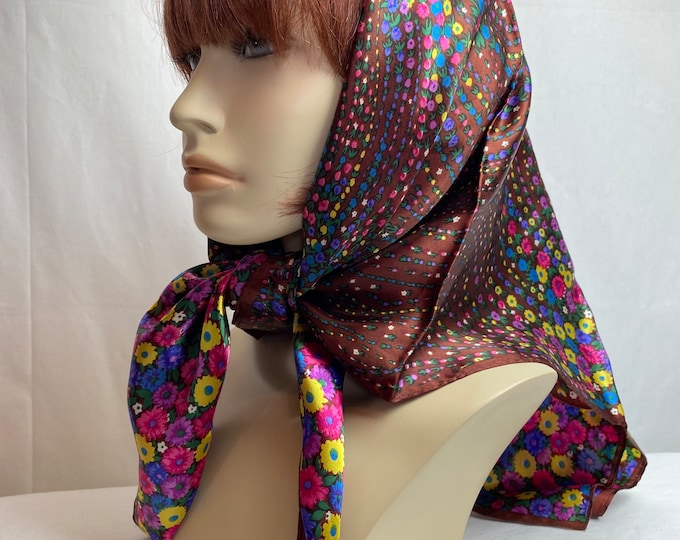 1960’s Beautiful X Large Square Vintage Scarf Hand Rolled Bright Tiny ...
