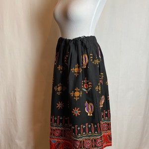 Vintage Peasant Skirt~ Hand Embroidered Birds Design Black 100% Cotton ...