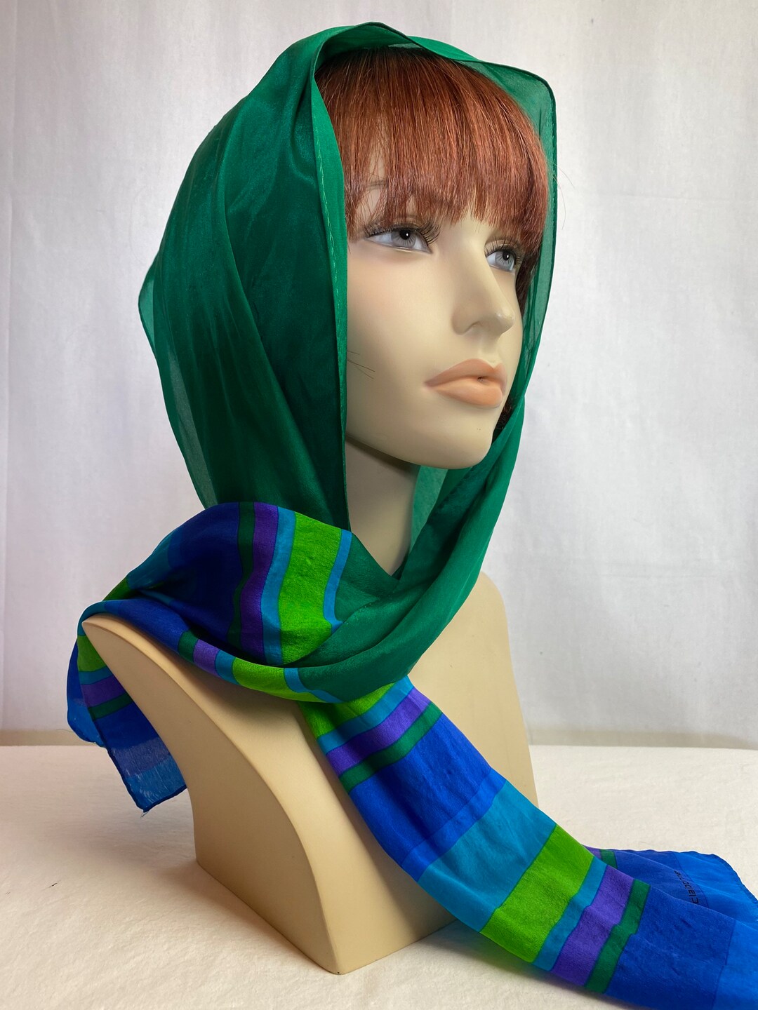100% Silk Scarf Bold Colorful Stripes Long Thin Rectangular Head Scarf ...