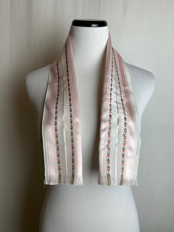 50’s beautiful pink silk satin neckerchief floral & p… - Gem