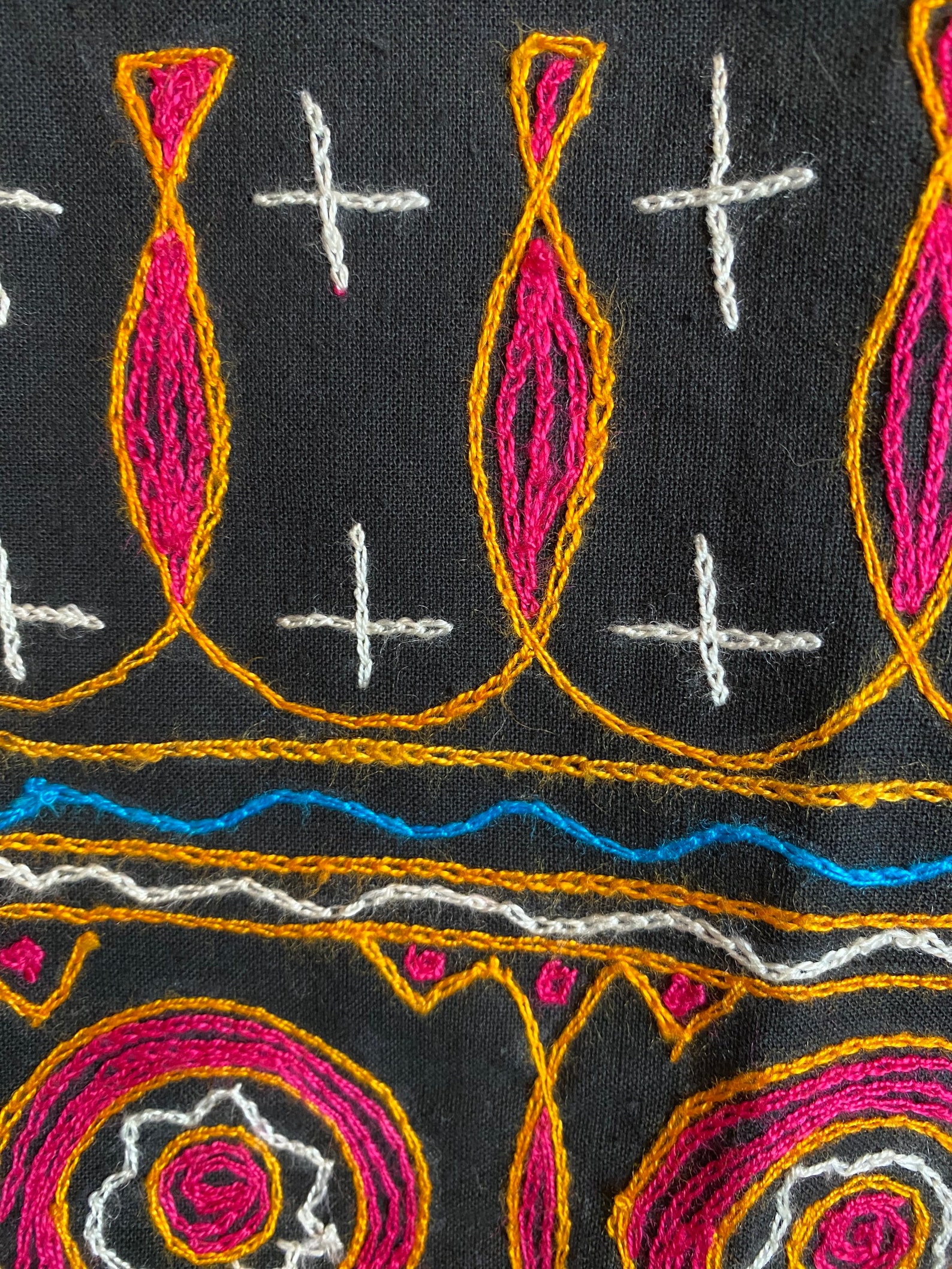 Vintage Peasant Skirt~ Hand Embroidered Birds Design Black 100% Cotton ...