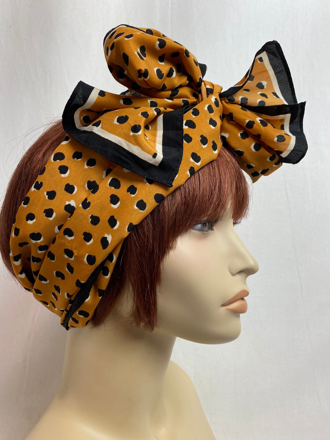 60s Scarf Beautiful Soft Silky Extra Long Mustard Yellow Leopard Like ...