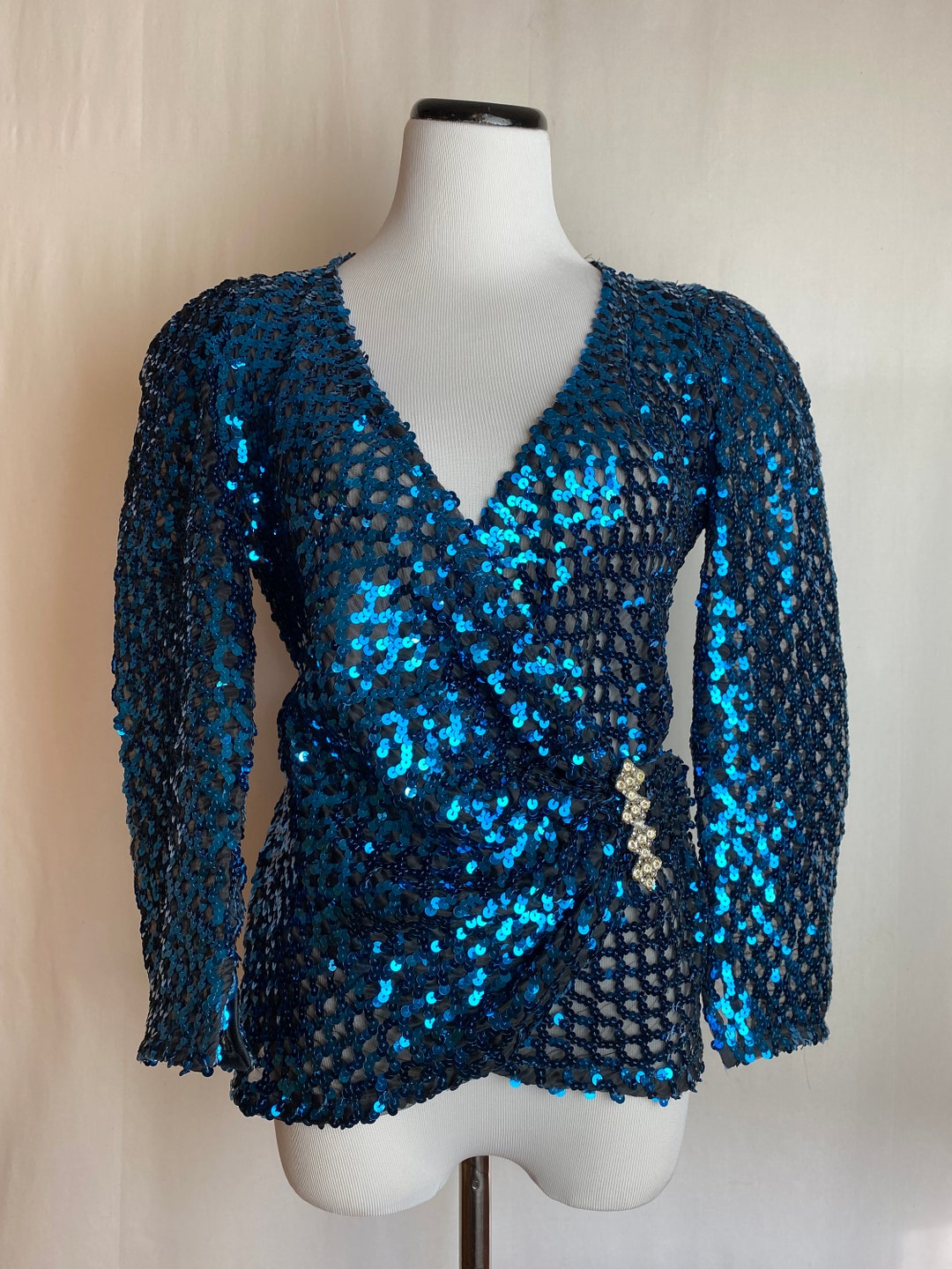 Sparkly Fitted Blazer 1970’s 80’s Style~ Teal Green Black Puff Sleeves ...