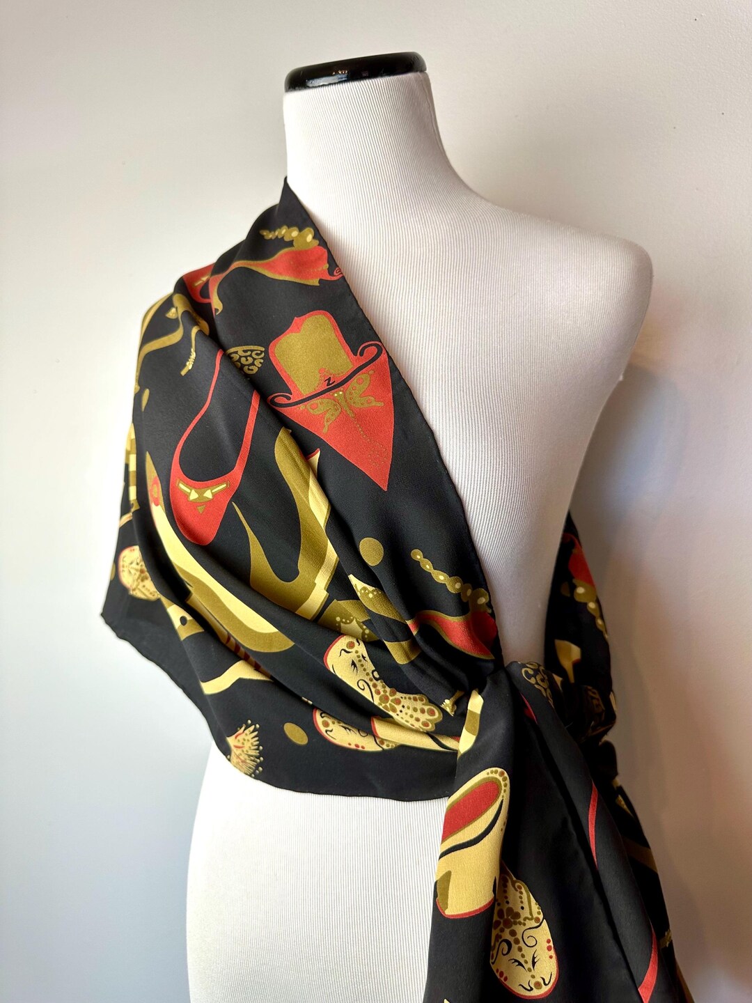Vintage 90s Silk Scarf: Extra Large Novelty Shoe Print Shawl - Etsy