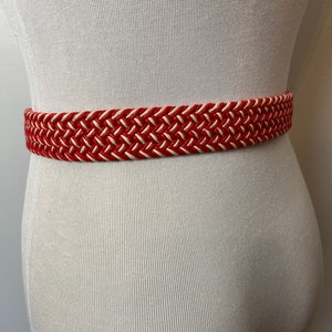Vtg Red & White Woven Belt With Leather/ Unisex Style Androgynous ...