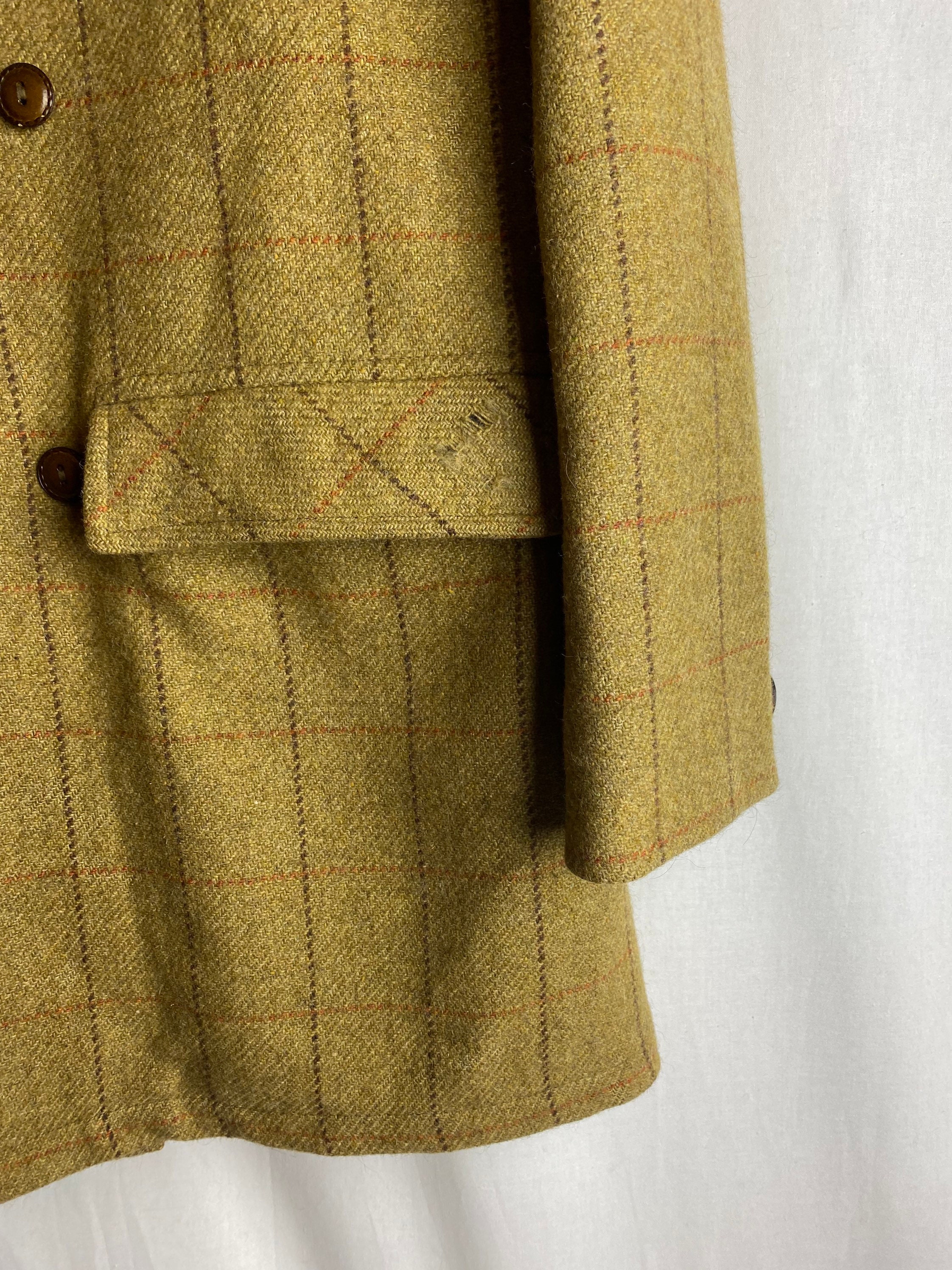 60s 70s Mens Overcoat Dandy Split Pea Green Gold Plaid Wool - Etsy