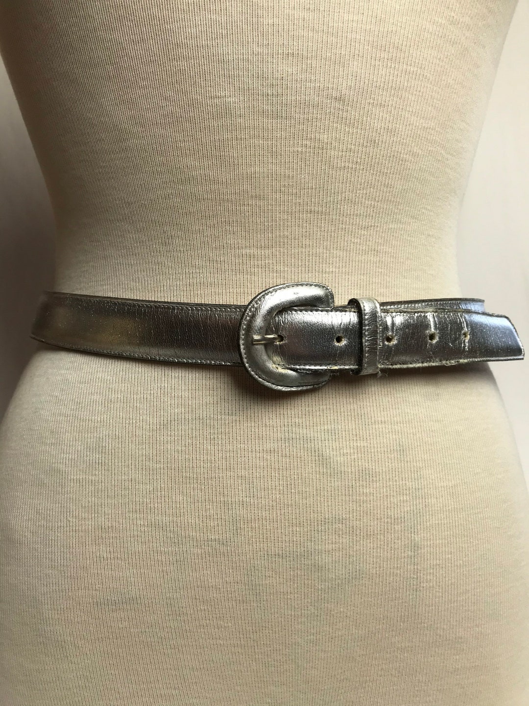 90’s Leather Silver Belt~ Metallic Shiny Silver~ Skinny Dress Belt ...