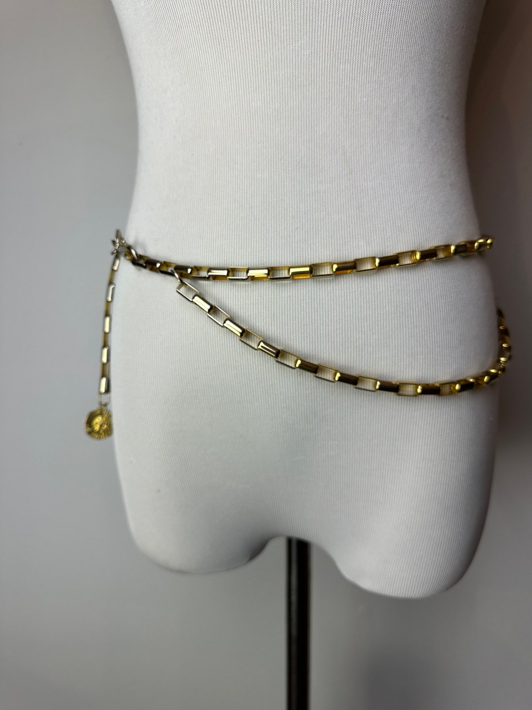 Vintage 60’s 70’s Gold Chain Link Belt~ Shiny High Gloss Gold Layered ...