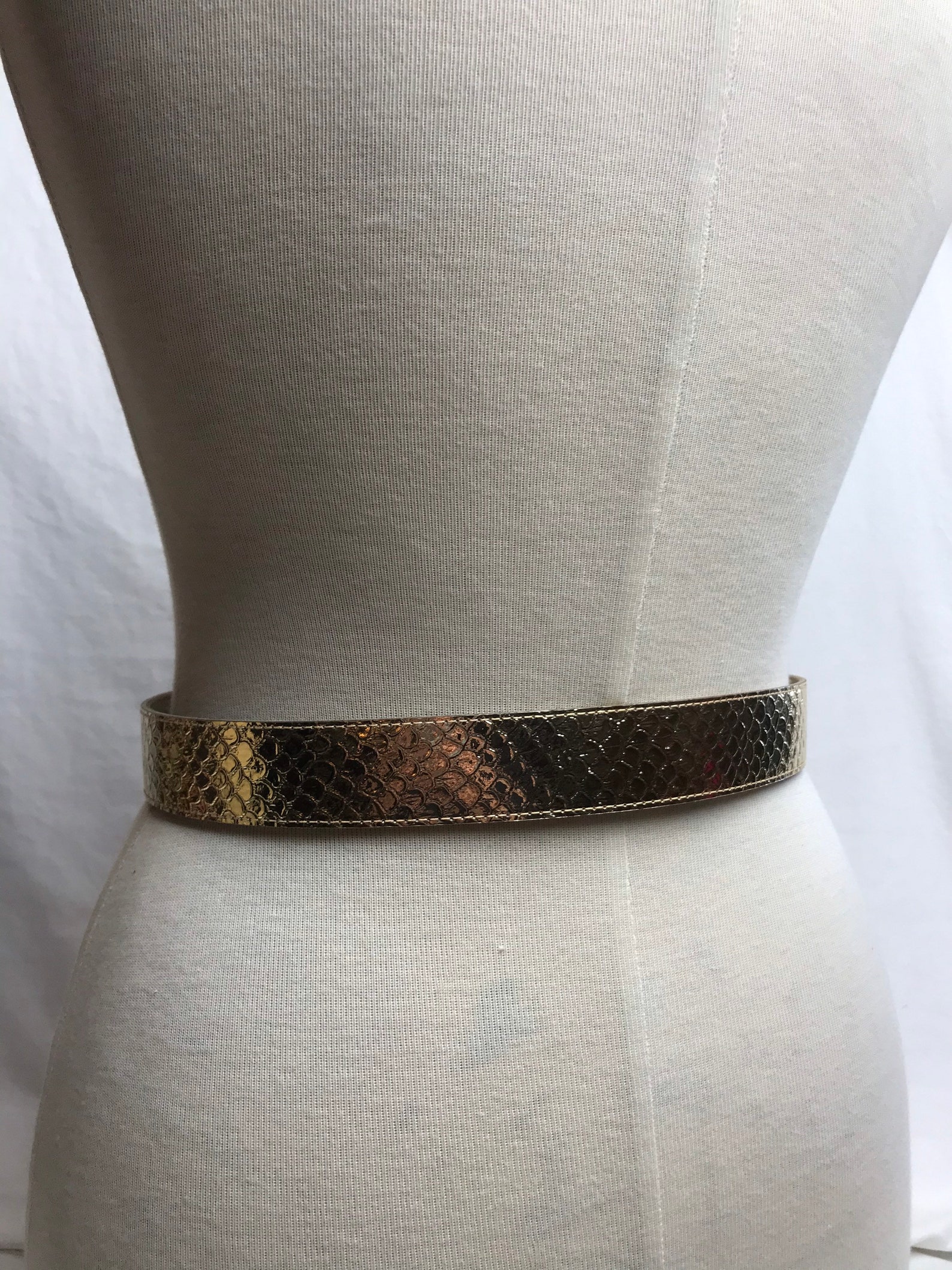 80s Gold Metallic Belt Snakeskin Skinny Dress Belt - Etsy India