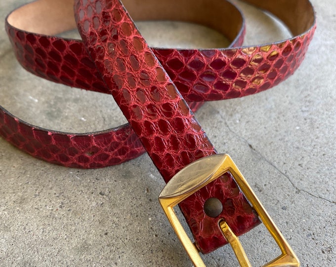 80’s 90’s Skinny Lucienne Snakeskin Thin Belt~ Red Glossy Shiny Bright ...