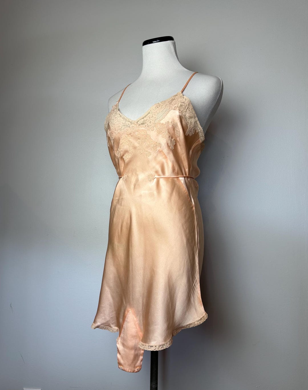 1930s Silk Lace Romper Slip: Peach Liquid Satin Undergarment (small/as ...