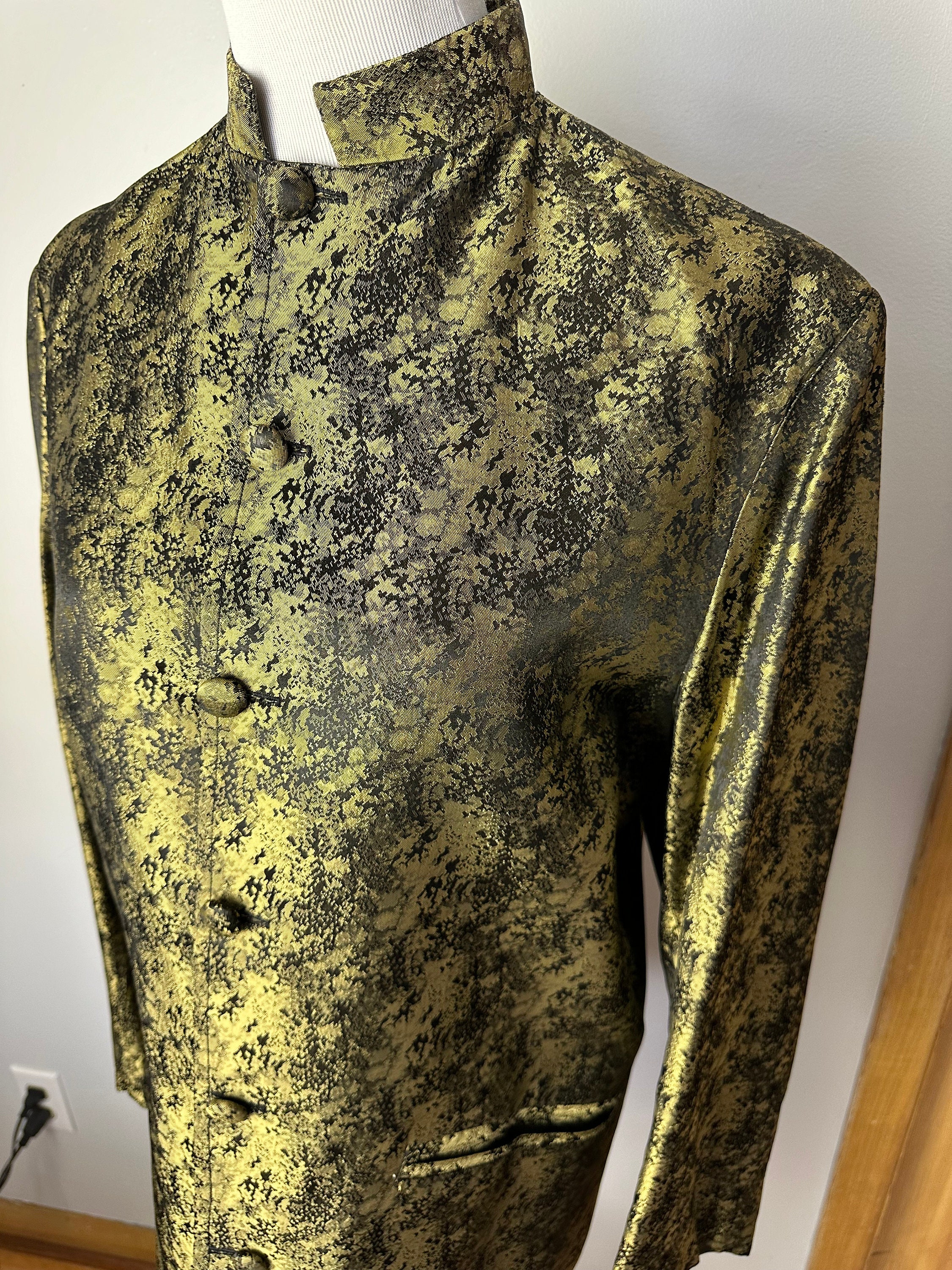 Rare 1960’s Mod Nehru Suit Jacket~ Gold & Black Marbled Pattern Shiny ...