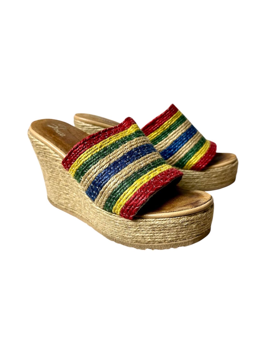 Vintage Sbicca Rainbow Jute Wedge Platform Sandals - 1980s Size 8 - Etsy