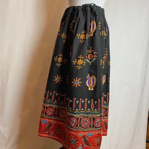Vintage Peasant Skirt~ Hand Embroidered Birds Design Black 100% Cotton ...