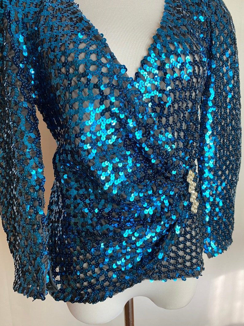 Sparkly Fitted Blazer 1970’s 80’s Style~ Teal Green Black Puff Sleeves ...