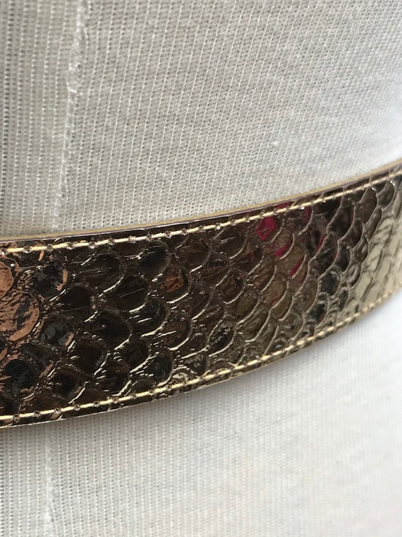 80’s gold metallic belt~ snakeskin skinny dress belt~… - Gem