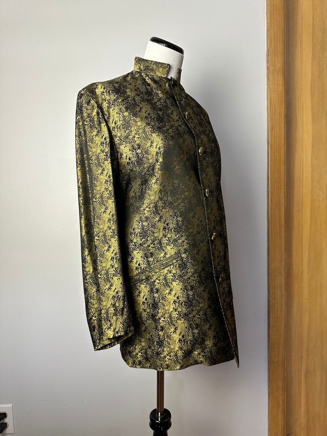 Rare 1960’s Mod Nehru Suit Jacket~ Gold & Black Marbled Pattern Shiny ...