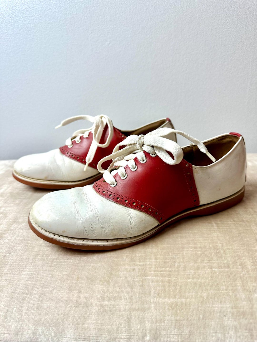 Vintage Red & White Saddle Shoes~ Women’s~ 1950’s Style Oxford With ...