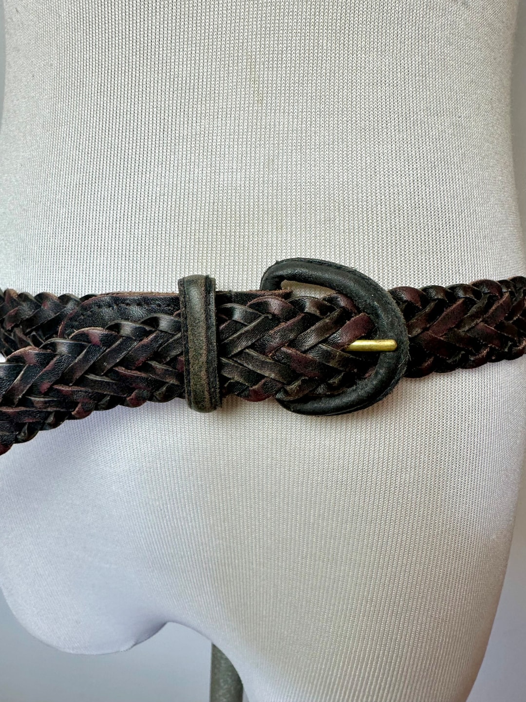 90s Braided Leather Belt: Black Woven Skinny Dress Belt, XL - Etsy