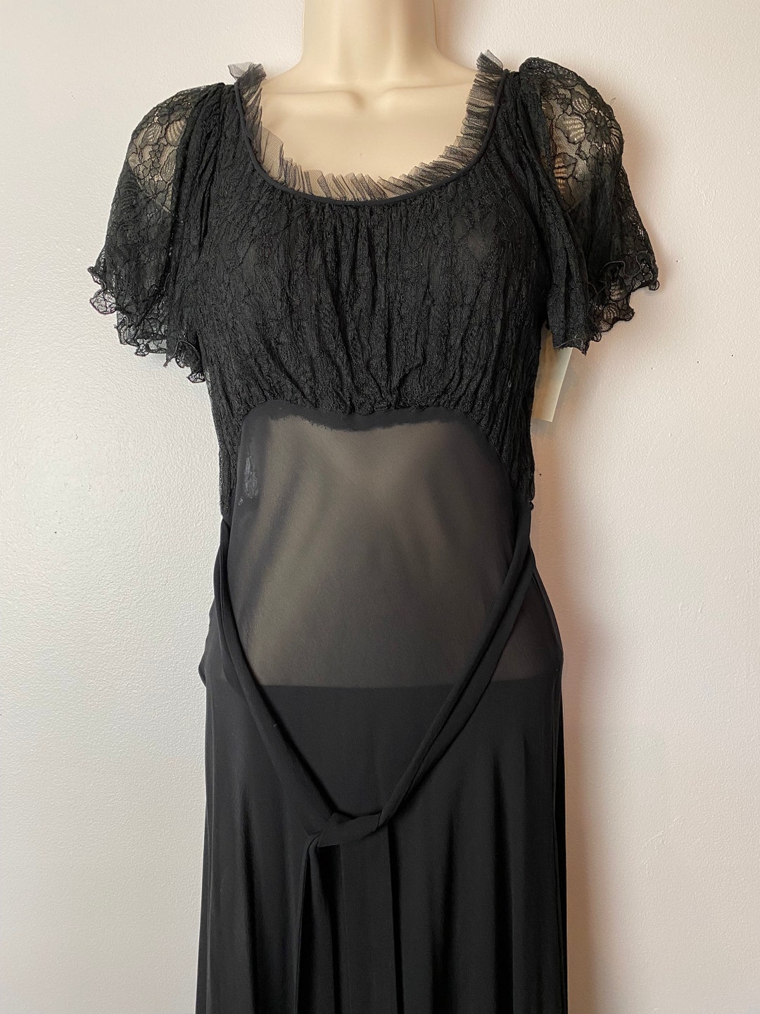 Gorgeous 1930’s Black Lace Nightgown Bias Cut Sheer Sexy Negligee Pinup ...