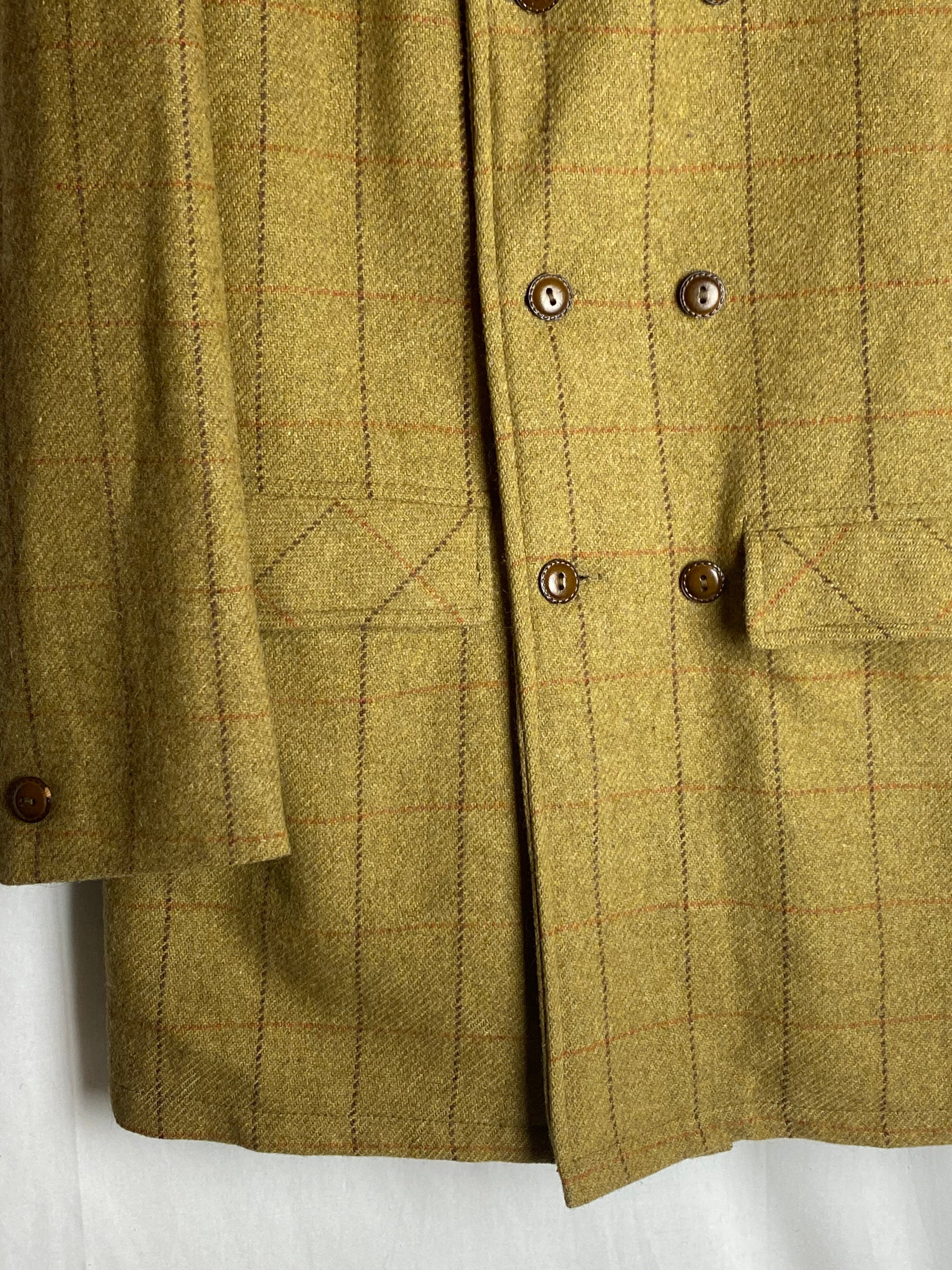 60s 70s Mens Overcoat Dandy Split Pea Green Gold Plaid Wool - Etsy