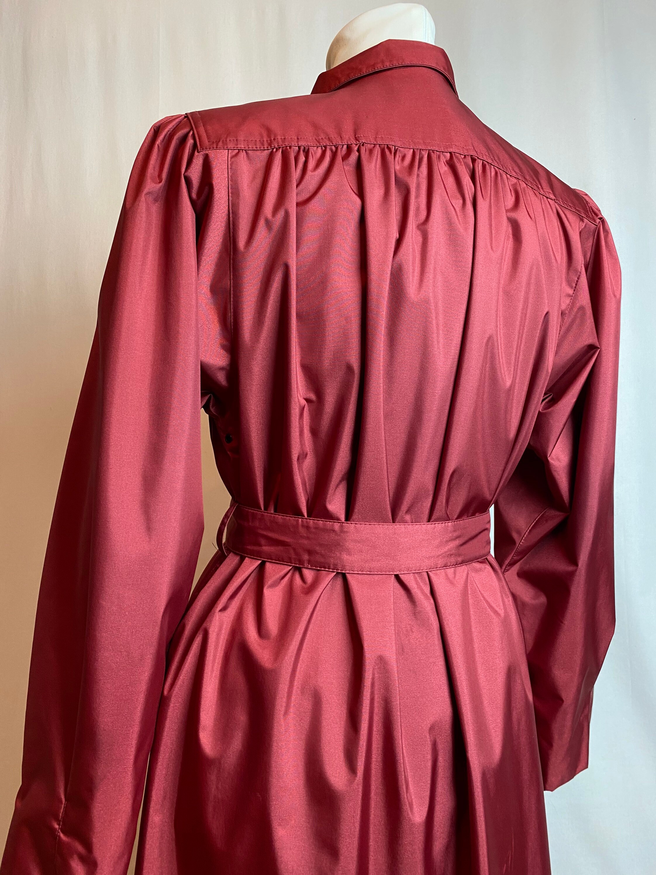 70’s Women’s Coat~ Belted Waist~ Burgundy Red Flared ~ Raincoat ~puff ...