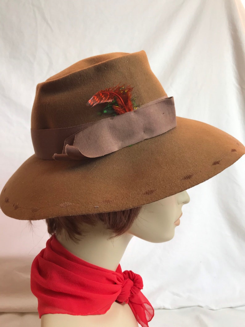 40s Womens Fedora Hat 1940s Felt Wide Brim Pheasant - Etsy
