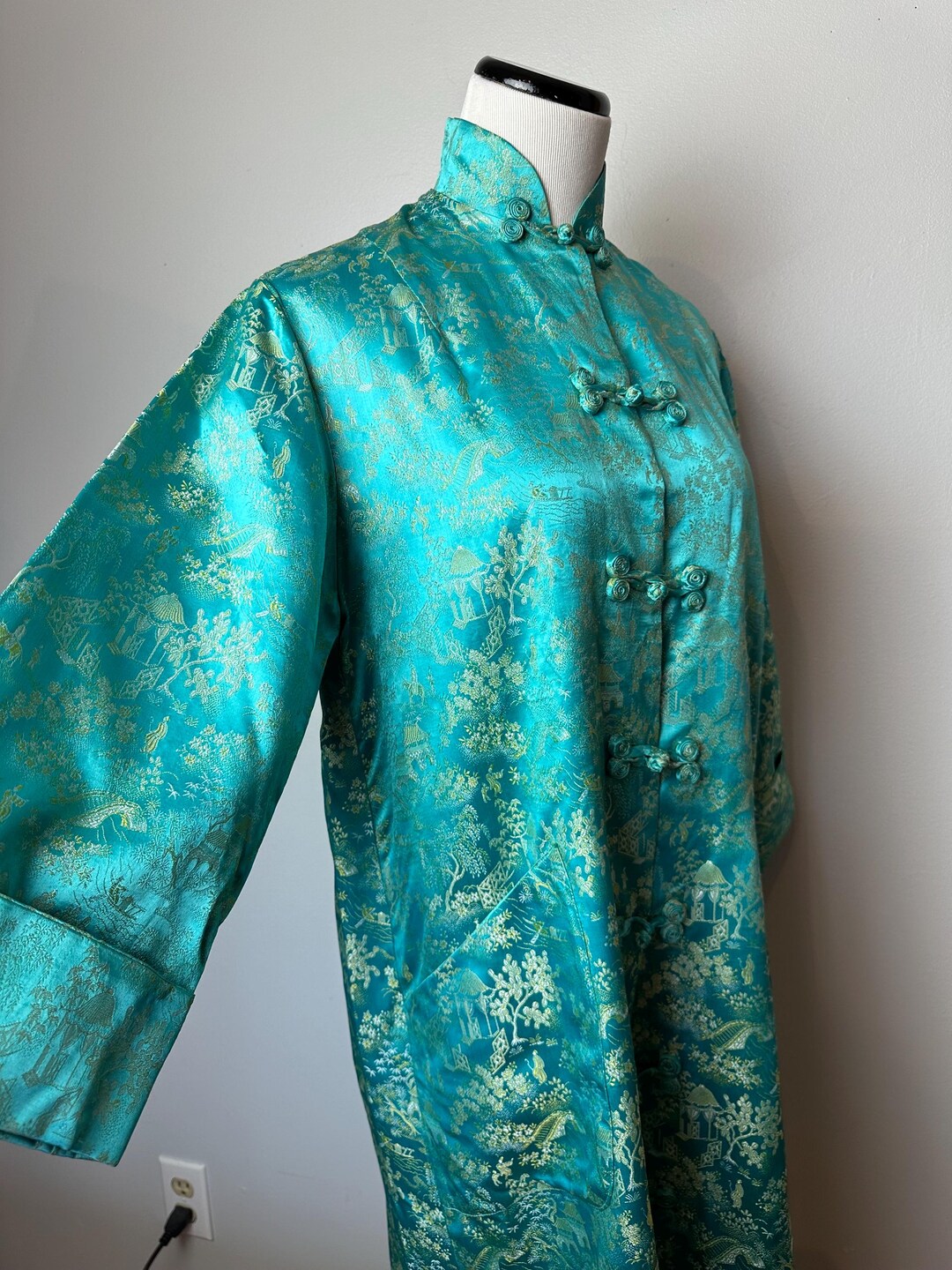 Vintage 1960s Chinese Robe/ Jacket Teal Blue Color Shiny Satin ...