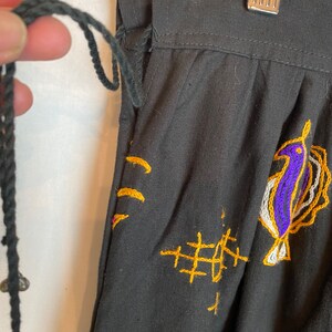 Vintage Peasant Skirt~ Hand Embroidered Birds Design Black 100% Cotton ...