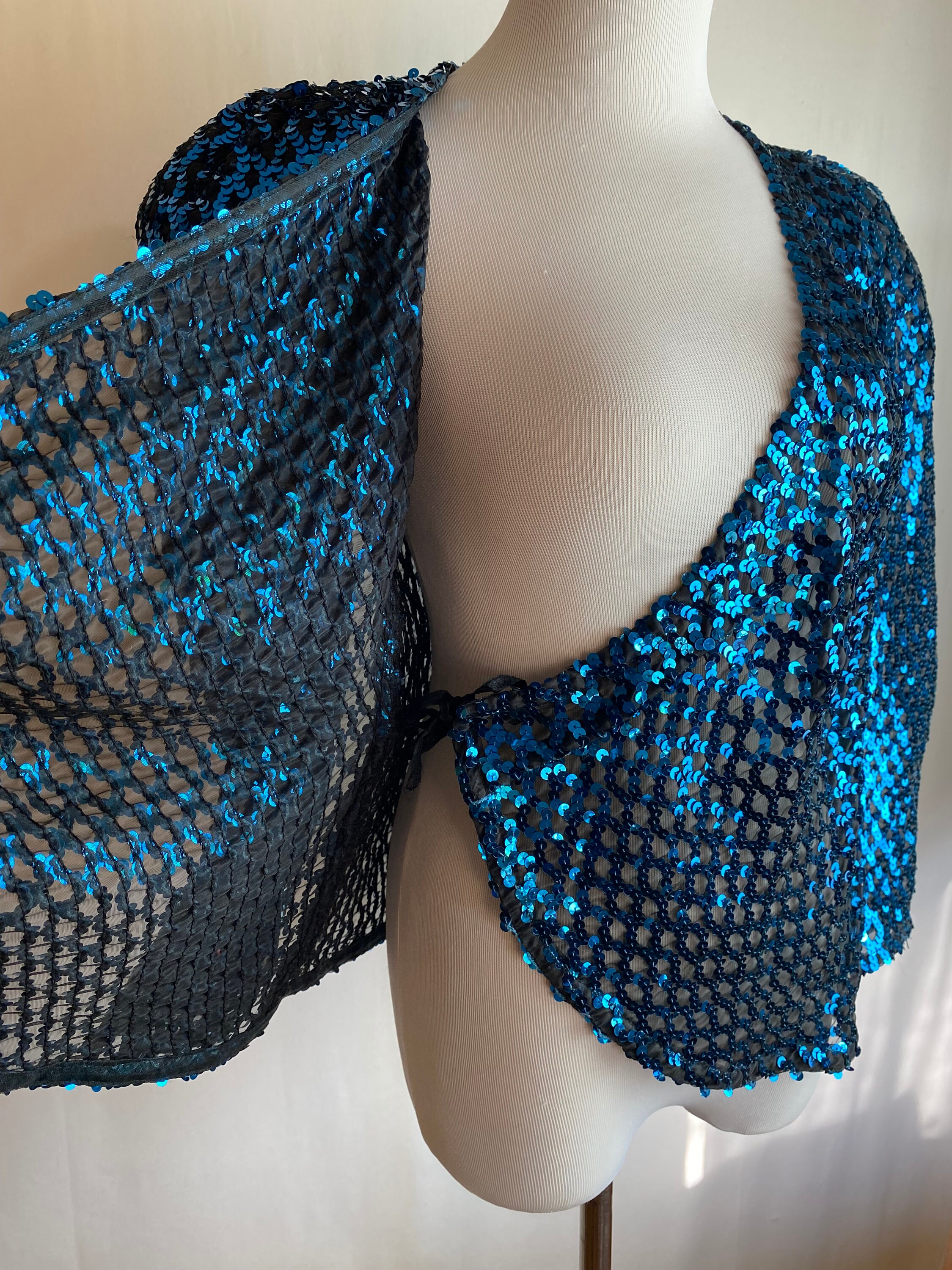 Sparkly Fitted Blazer 1970’s 80’s Style~ Teal Green Black Puff Sleeves ...