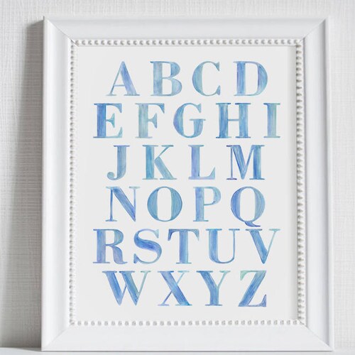 Watercolor Alphabet Chart Art Print blue - Etsy