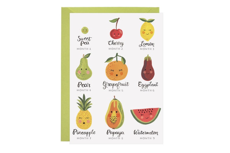 Fruit Pregnancy Months Card | Etsy