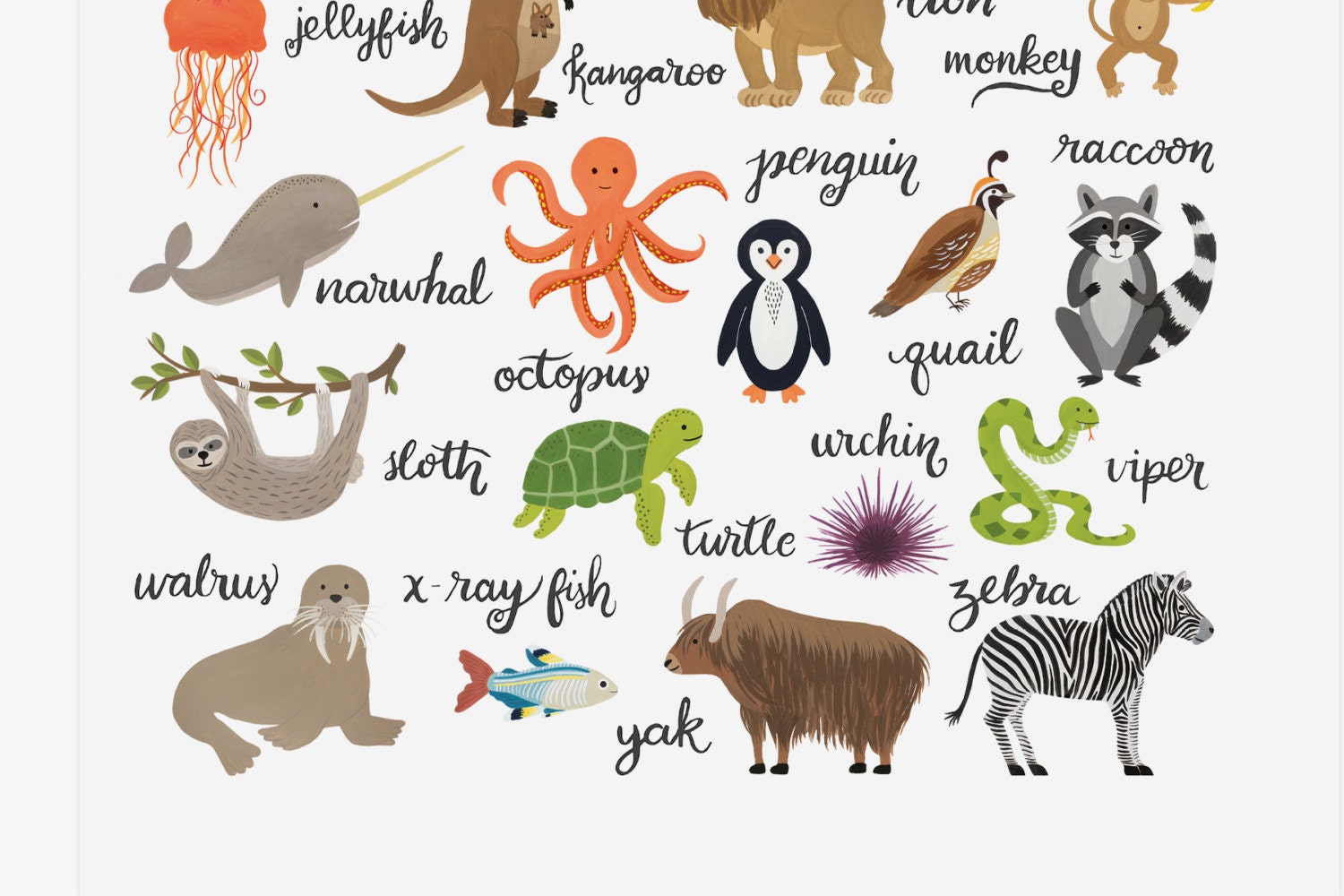Animal Alphabet Chart - Art Print - Etsy