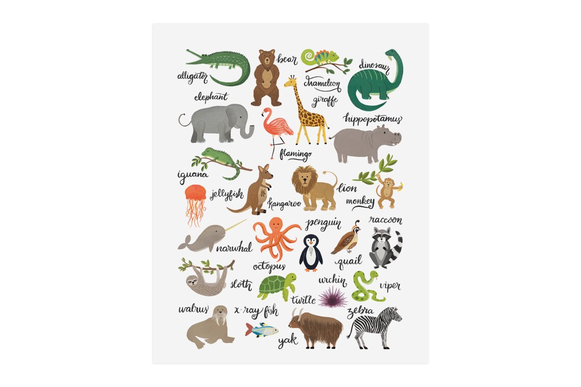 Animal Alphabet Chart - Art Print - Etsy