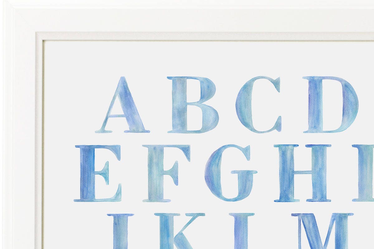 Watercolor Alphabet Chart - Art Print (blue) - Etsy