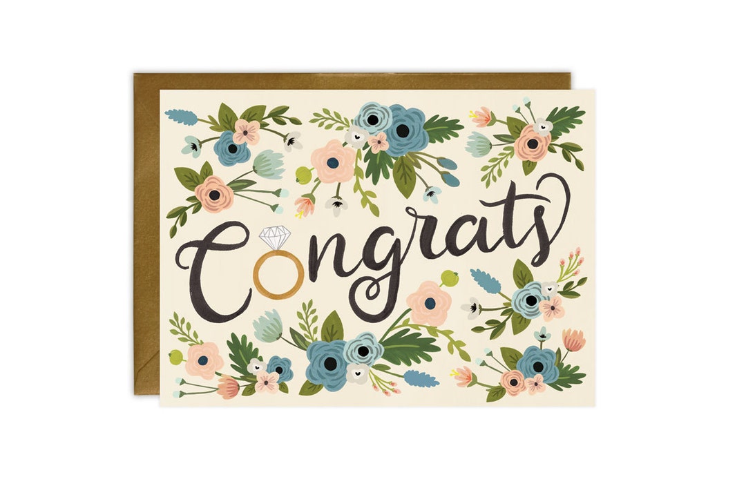 Congrats Ring & Flowers - Engagement Card - Etsy