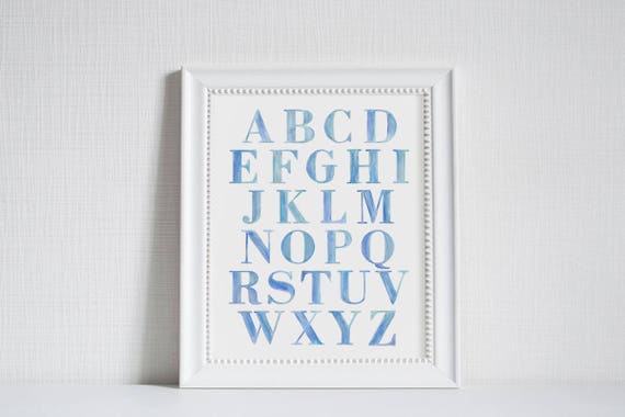 Watercolor Alphabet Chart Art Print blue | Etsy