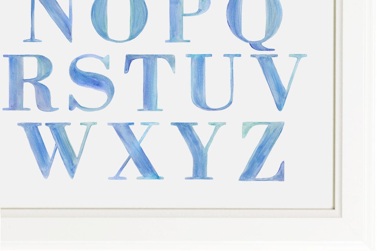 Watercolor Alphabet Chart - Art Print (blue) - Etsy