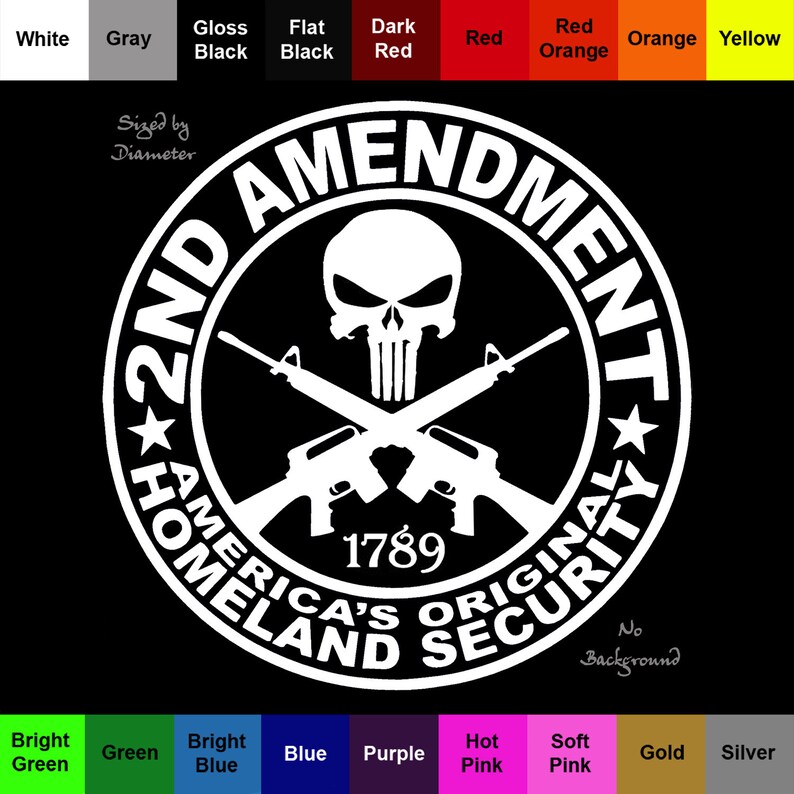 2nd Amendment Punisher Decal - Vinyl Gun Rights Sticker - Choose Color ...