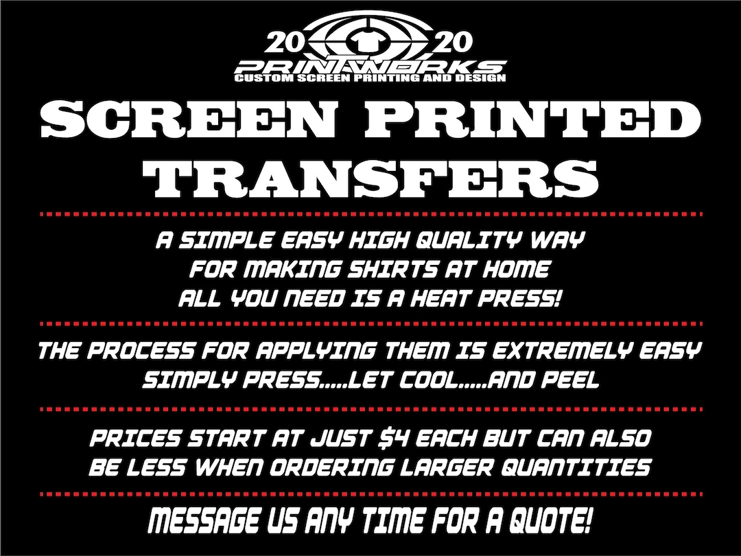 Genuine SCREEN PRINTED TRANSFERS, Ready to Press, Heat Press, Wholesale ...