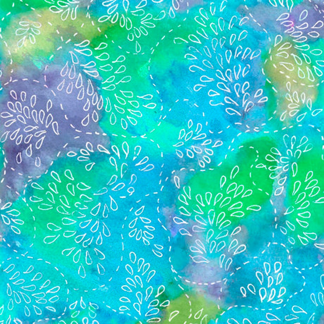 Quilting Treasures Serafina 27871-Q Water Color Stitch Turquoise Accent ...