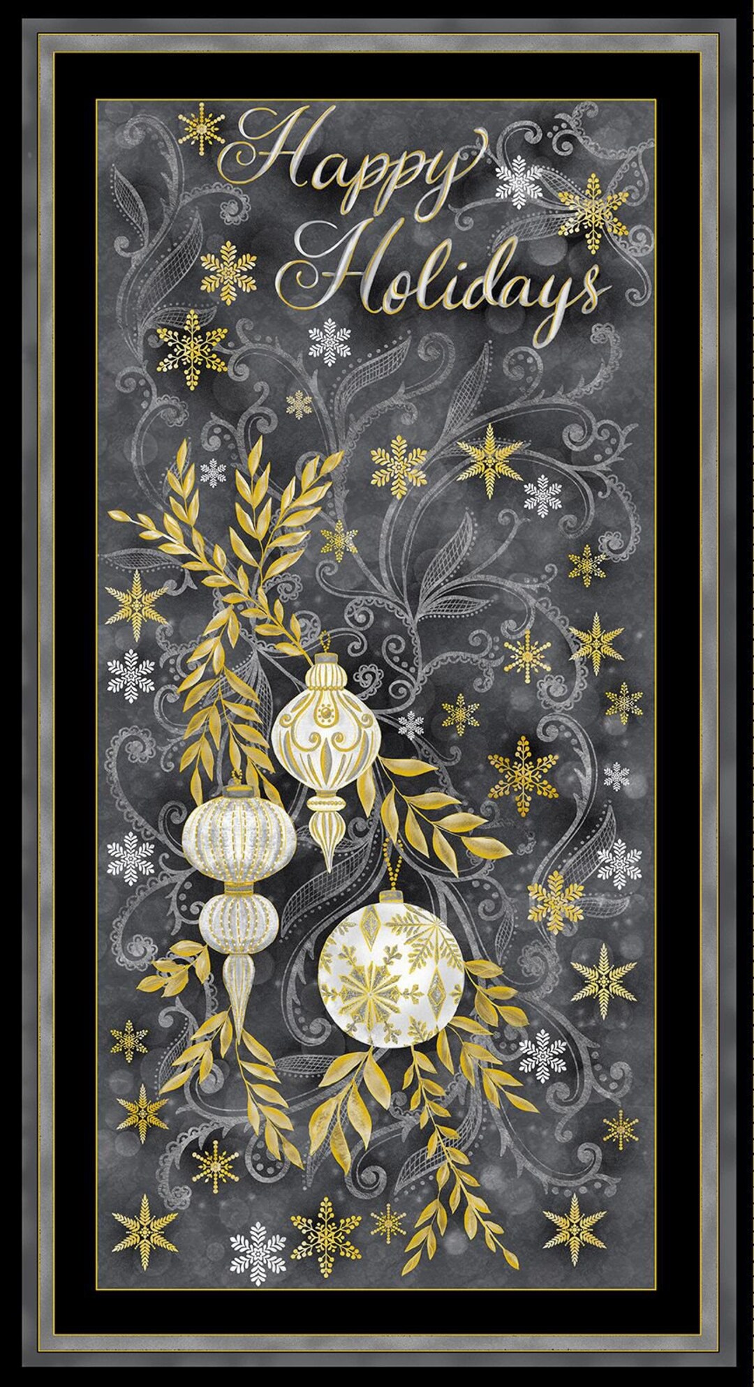 Timeless Treasures - Silver and Gold - CM2575 - Happy Holidays - Panel ...