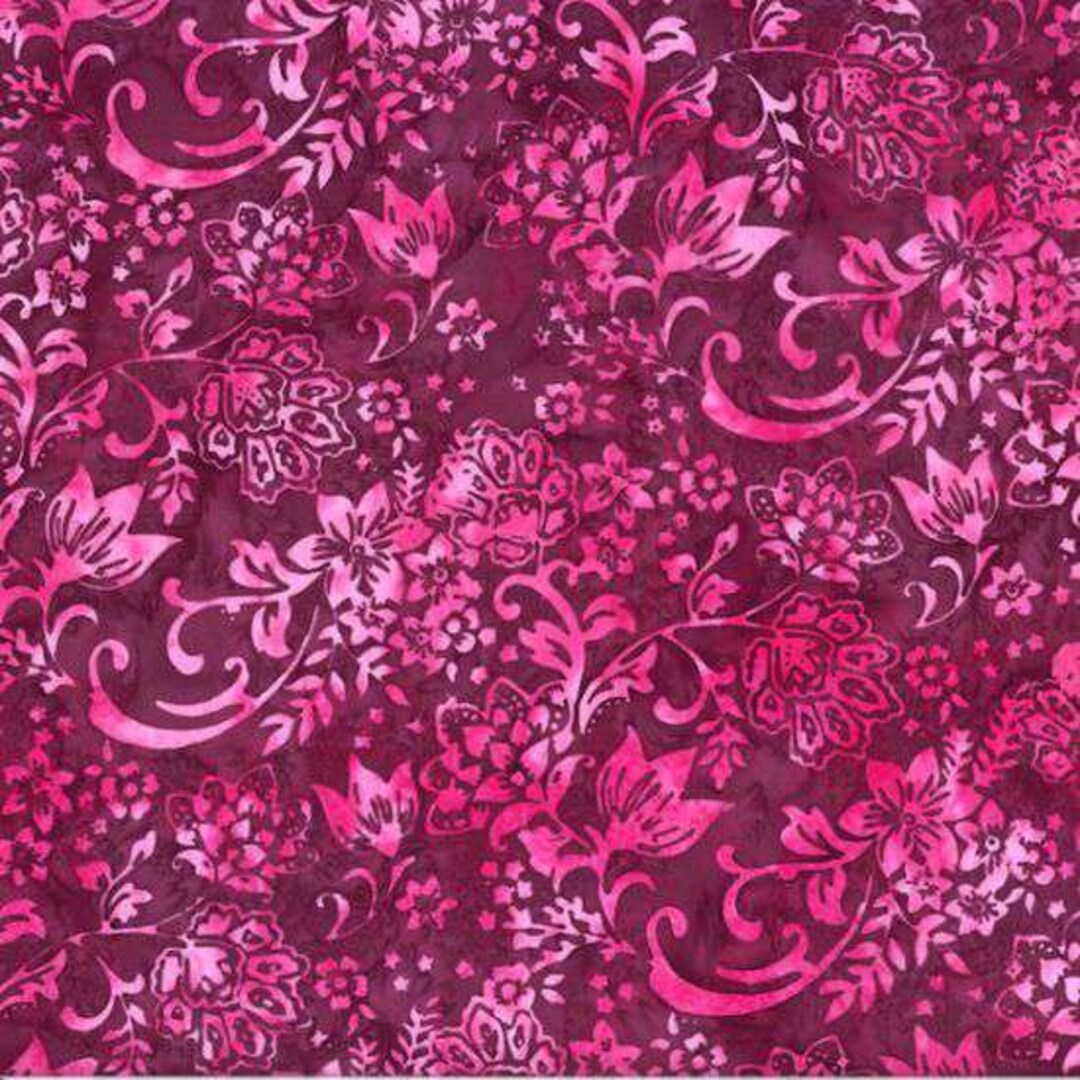 Hoffman Bali Fancy Fuchsia U2455-38 Jacobean Floral Burgundy Pink ...