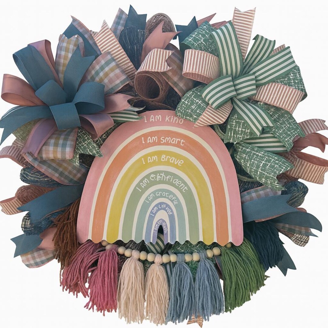 Rainbow Door Hanger, Positive Affirmation Wreath, Inspirational Front ...