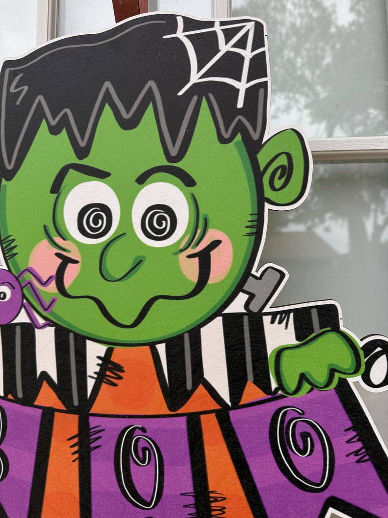 Frankenstein Cute Halloween Door Hanger - BOO Banner With Green Monster ...