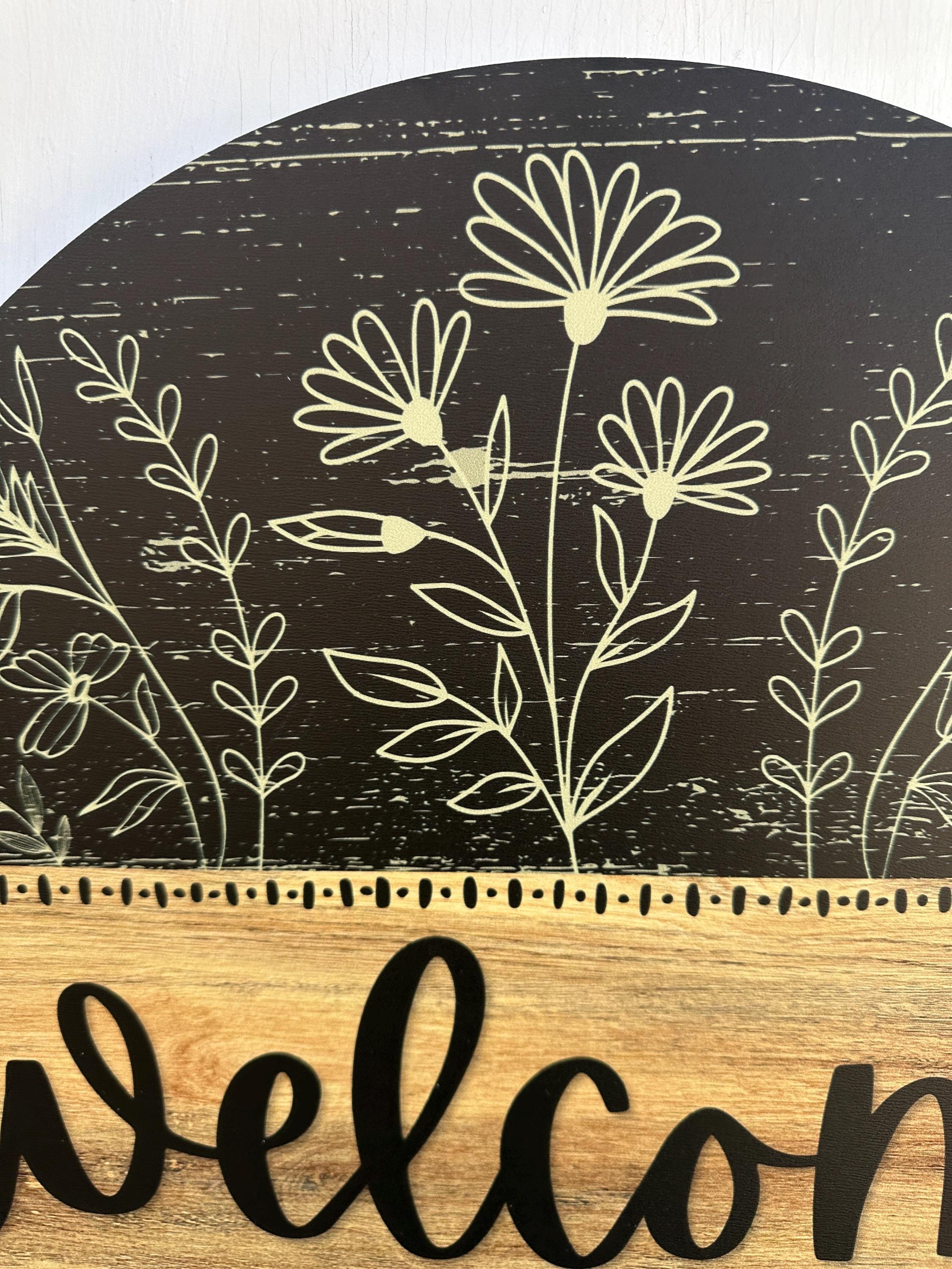 Round Welcome Door Sign, Farmhouse Floral Front Door Decor, Rustic ...