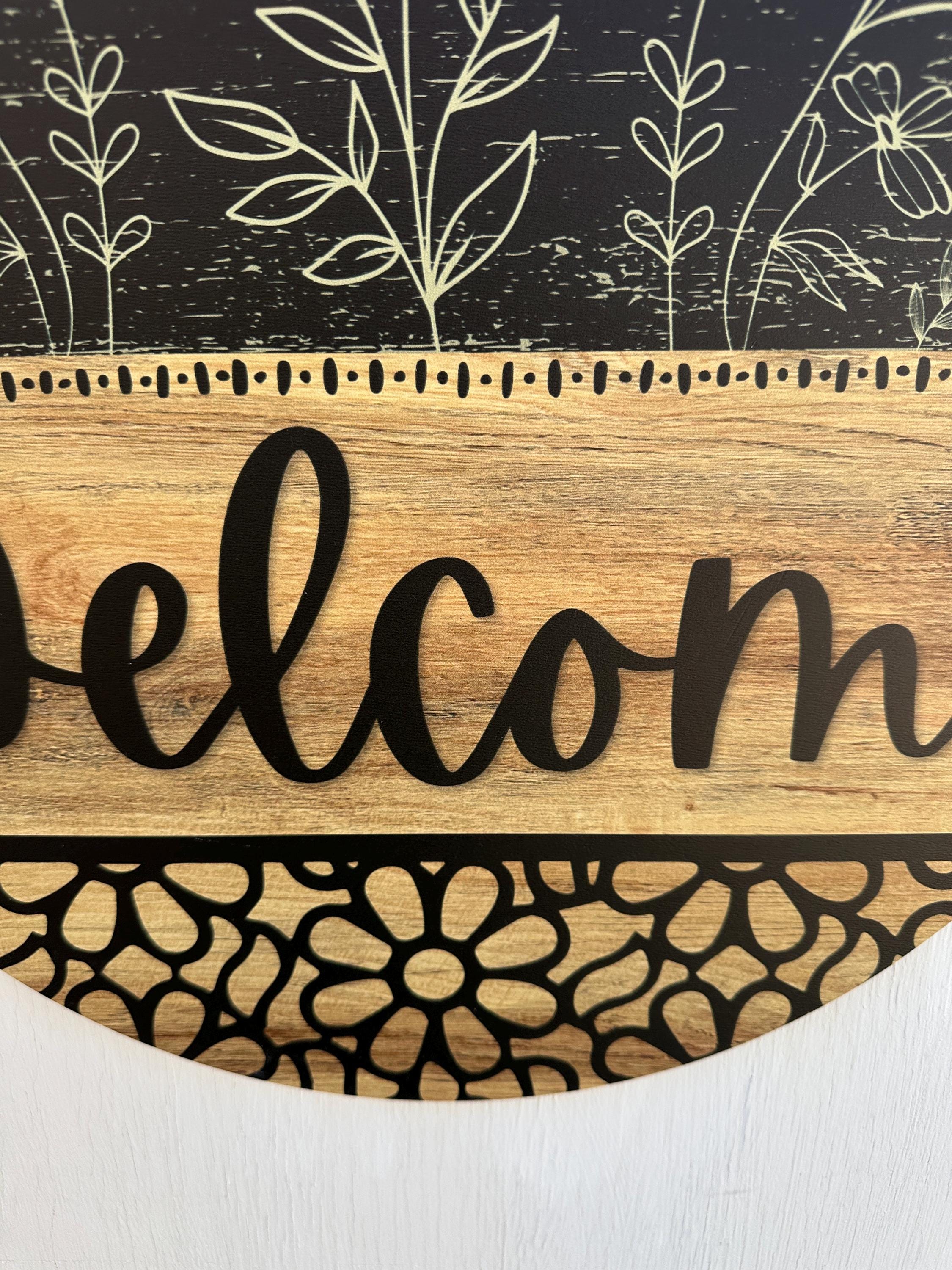 Rustic Welcome Sign, Farmhouse Floral Door Hanger, Neutral Front Door ...